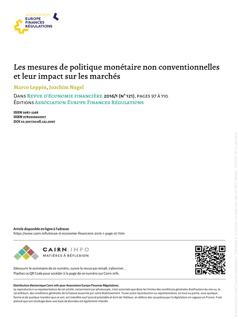 Politique Monetaire Non Conventionnelle | PDF