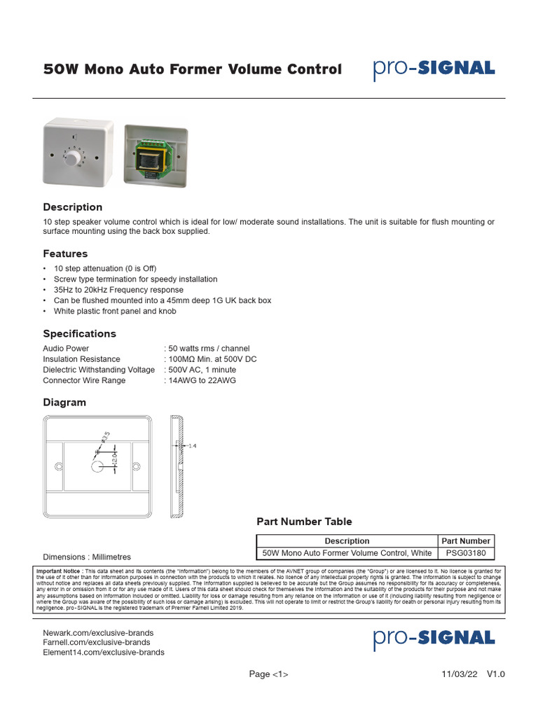 50W Mono Auto Volume Control Specs | PDF
