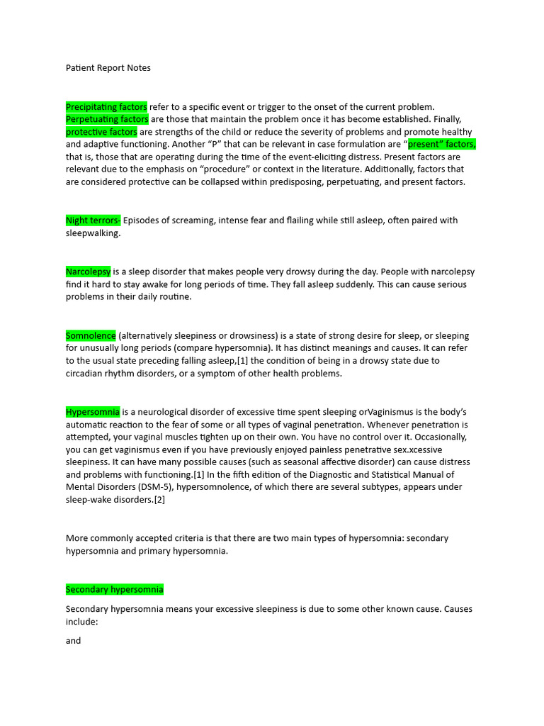 Patient Report Notes | PDF | Self-Improvement