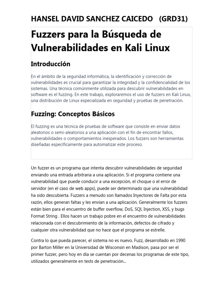 Fuzzers para La Búsqueda de Vulnerabilidades en Kali Linux | PDF ...