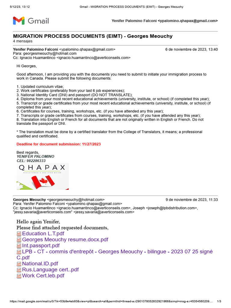 Historial de Correos - Gmail - MIGRATION PROCESS DOCUMENTS (EIMT) - Georges Meouchy | PDF ...