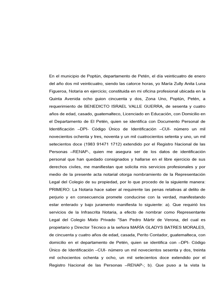 Acta Notarial de Representacion Legal | PDF | Ley procesal | Guatemala