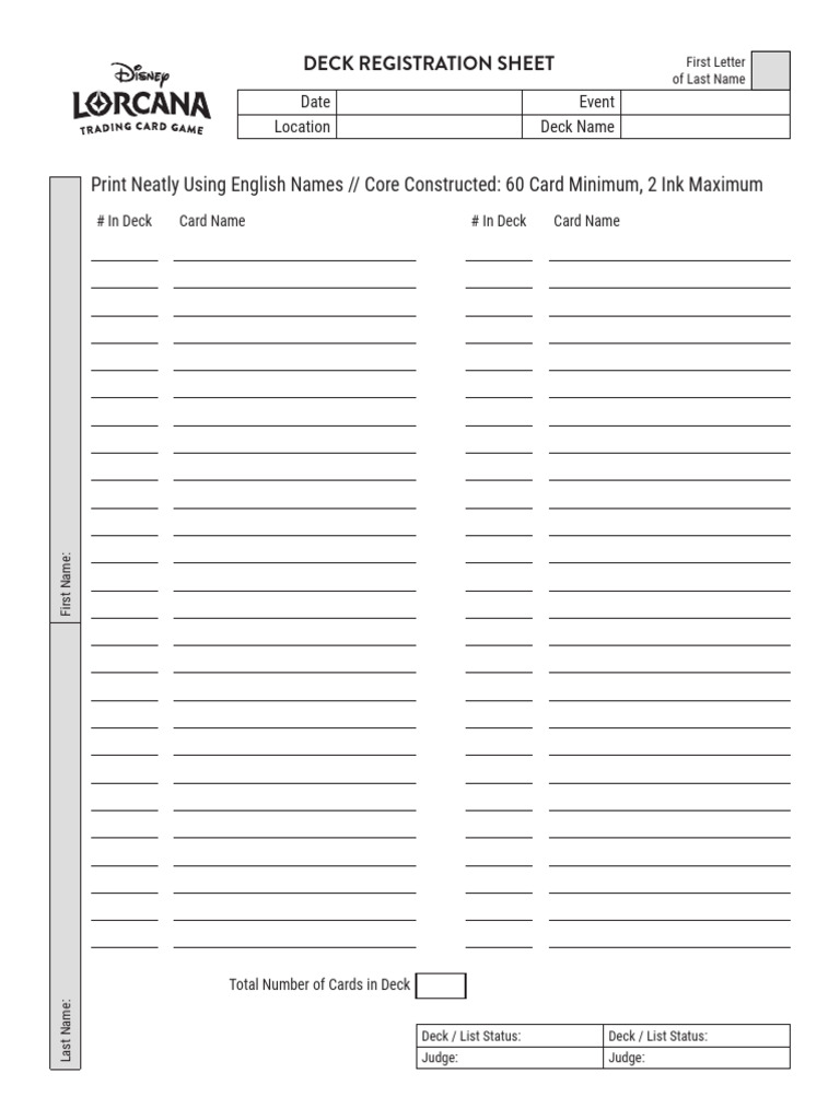 Op Constructed Decklist Registration Sheet | PDF