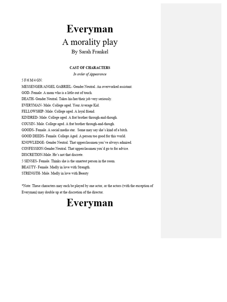 Everyman Working Script Sarah Frankel | PDF
