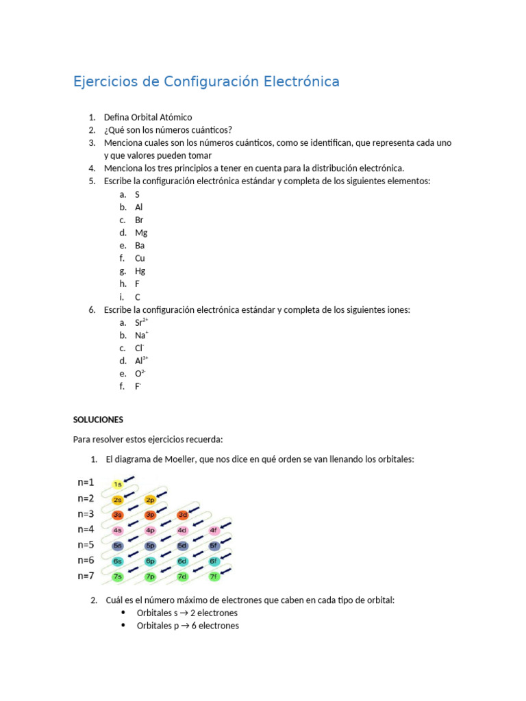 Unidad 1 Ejercicios Configuración Electronica Pdf