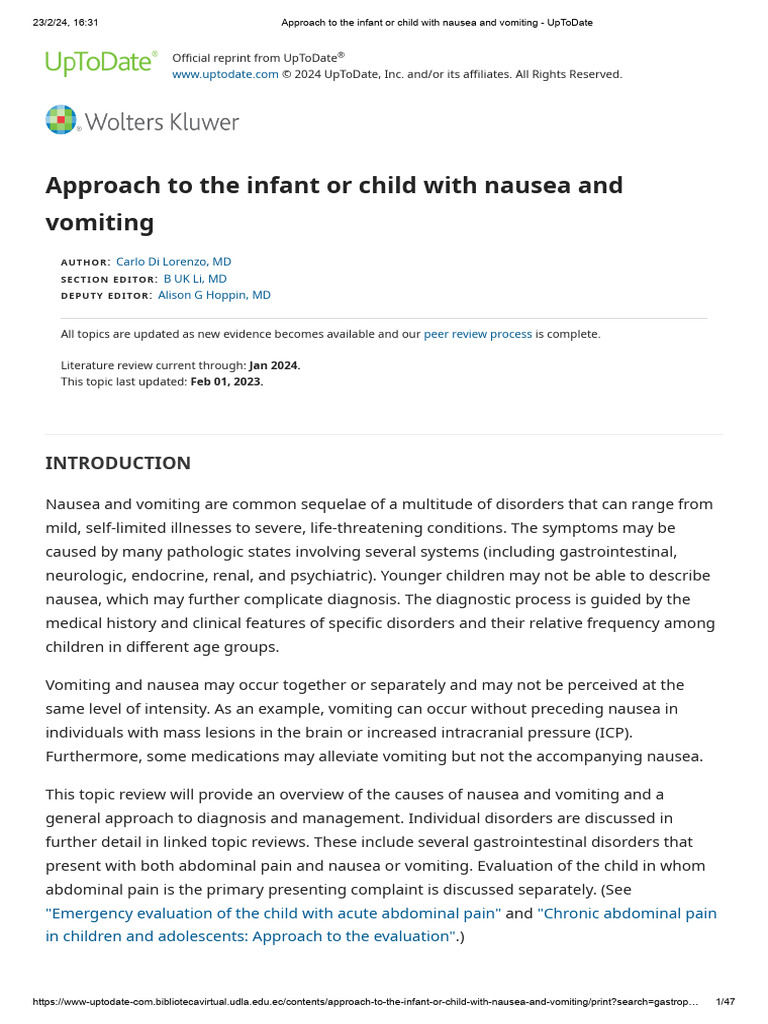 Approach To The Infant or Child With Nausea and Vomiting - UpToDate ...