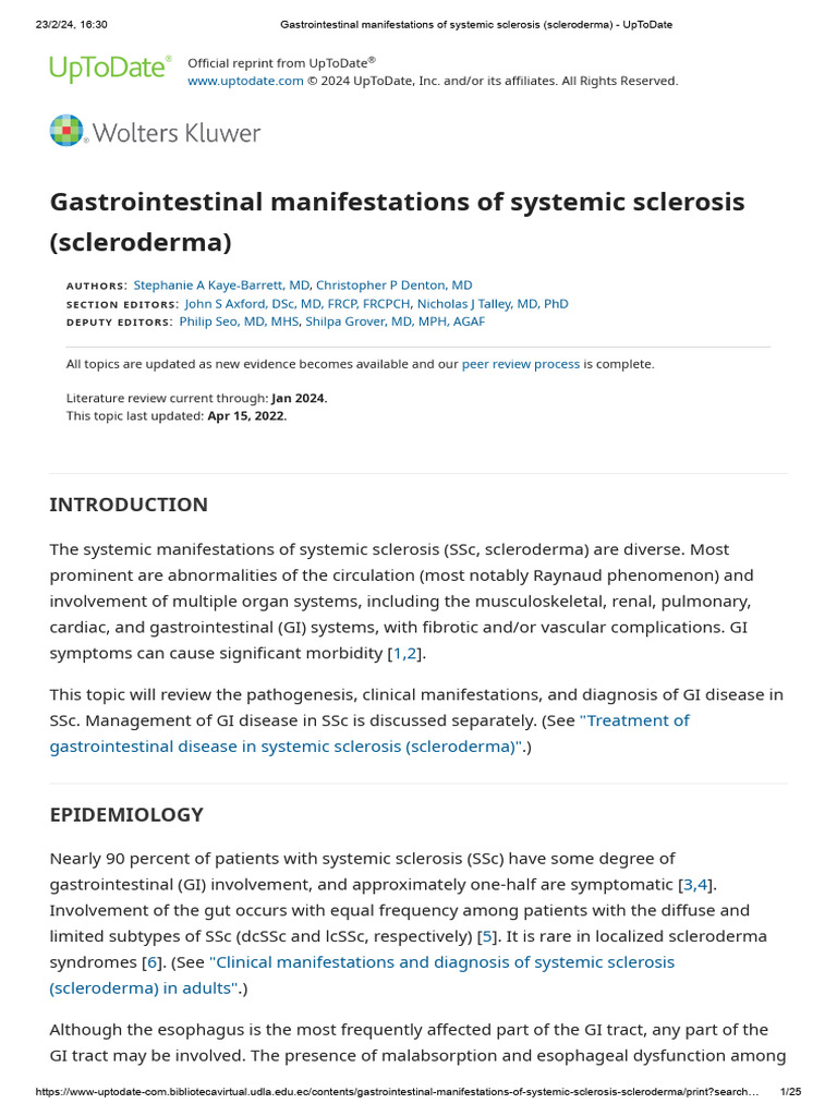 Gastrointestinal Manifestations of Systemic Sclerosis (Scleroderma ...