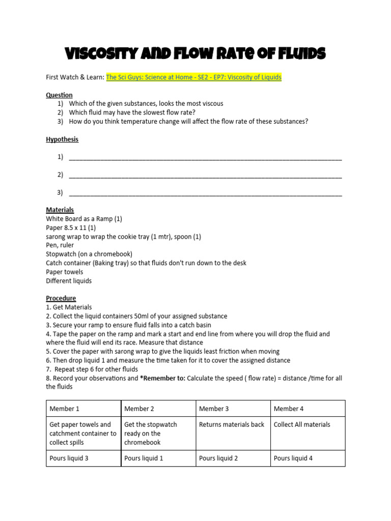Experiment Viscosity and Flow Rate of Fluids | PDF | Viscosity | Fluid Dynamics