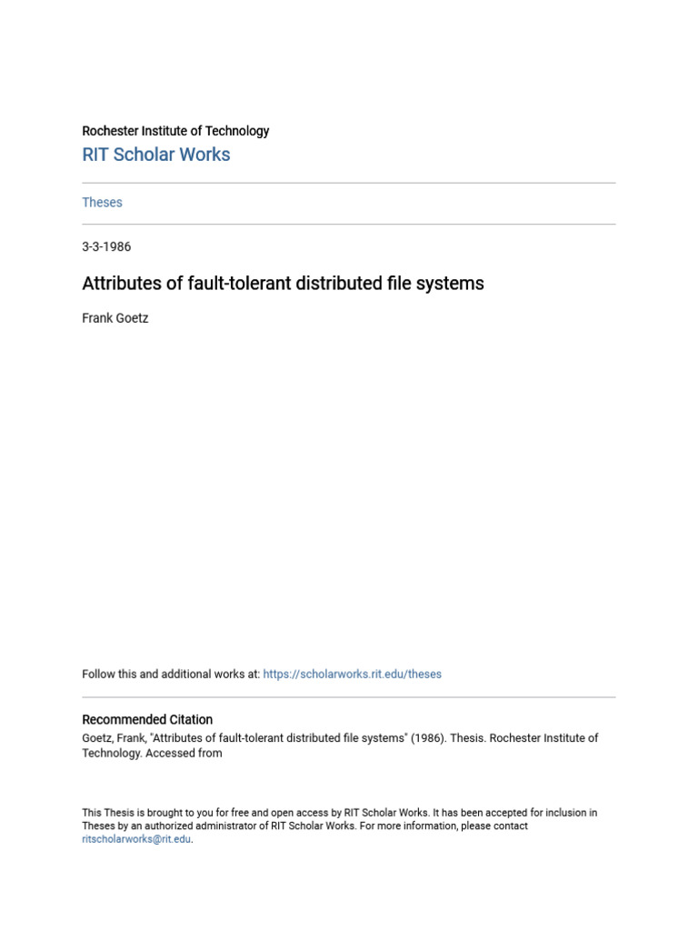 Attributes Of Fault Tolerant Distributed File Systems Pdf File System Computer File