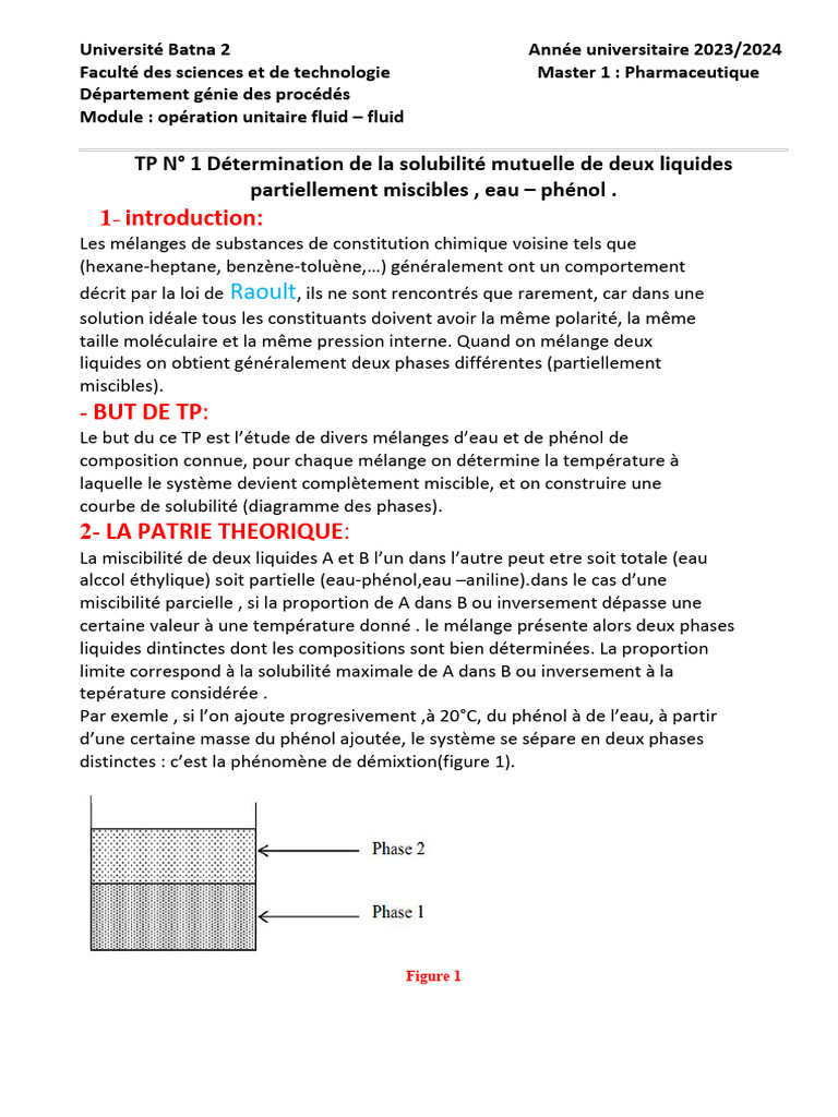TP Opération Unitaire Fluid-Fluid | PDF