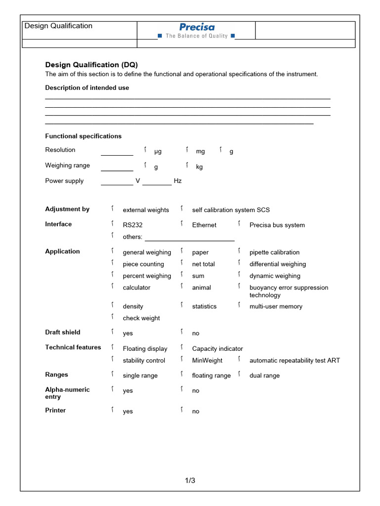 Design Qualification (DQ) : Description of Intended Use | PDF | Weight ...