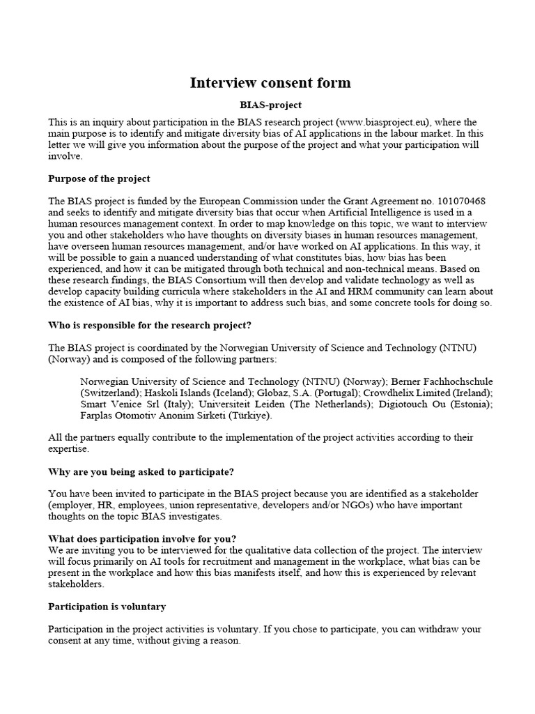 BIAS Interview Consent Form | PDF | Artificial Intelligence ...
