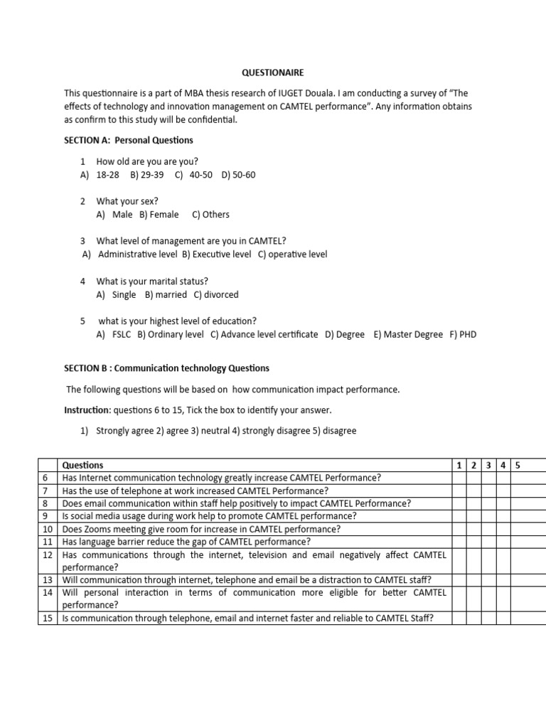 QUESTIONAIRE | PDF | Cartel | Innovation