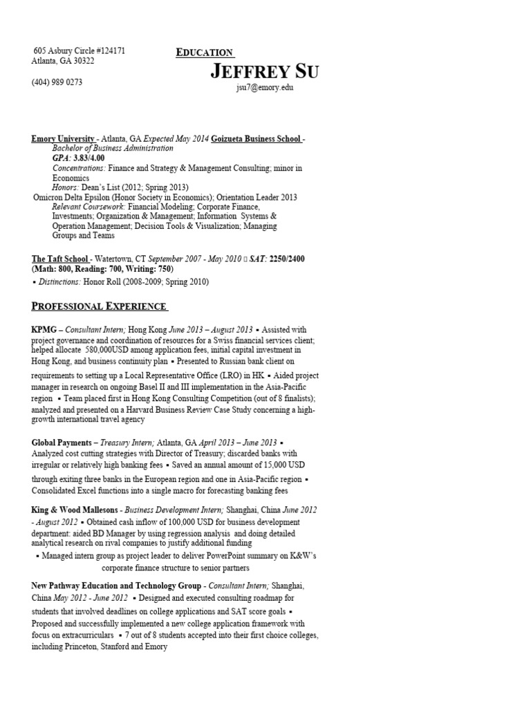 (Shared Externally) JeffreySu - Resume2013 | PDF | Banks | University ...