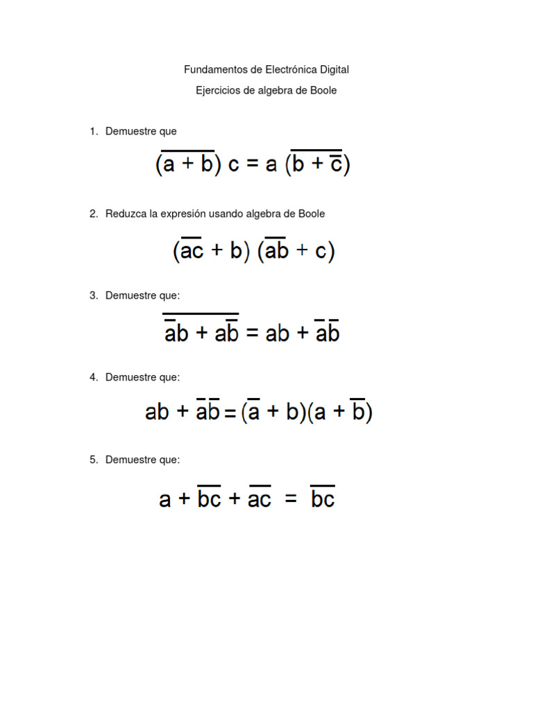 Ejercicios de Álgebra de Boole | PDF