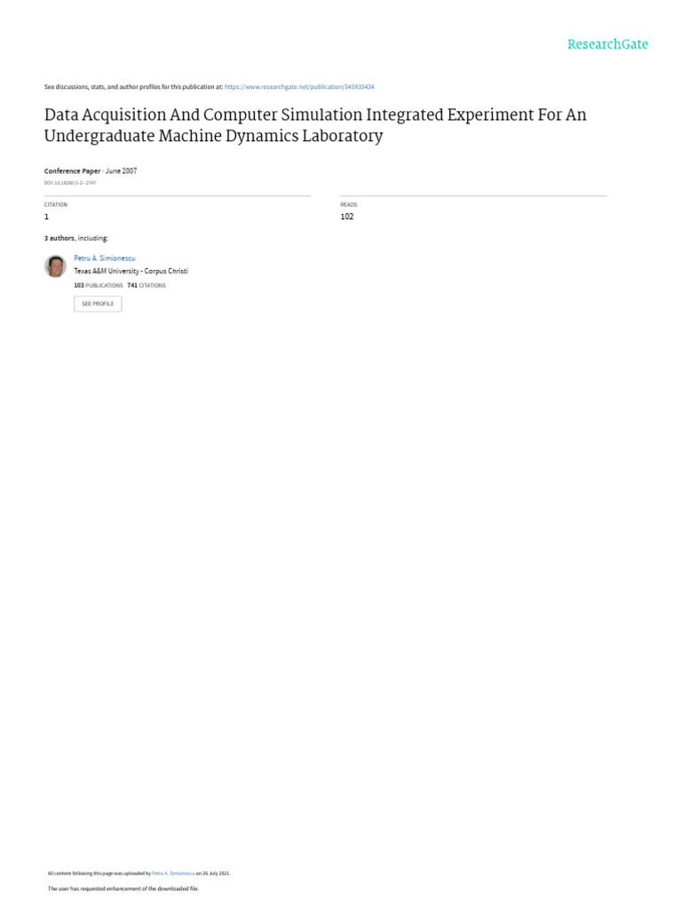 Machine Dynamics Lab: Data Acquisition & Simulation | PDF | Simulation ...