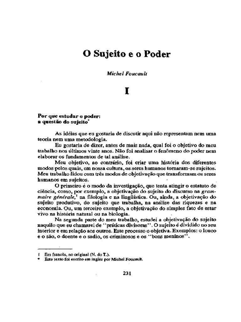 FOUCAULT Michel O Sujeito e o Poder | PDF