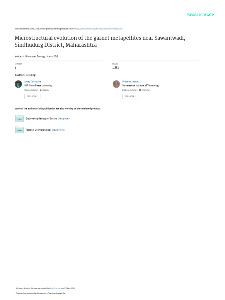 Microstructural Evolution of The Garnet Metapellit | PDF | Geology | Rocks