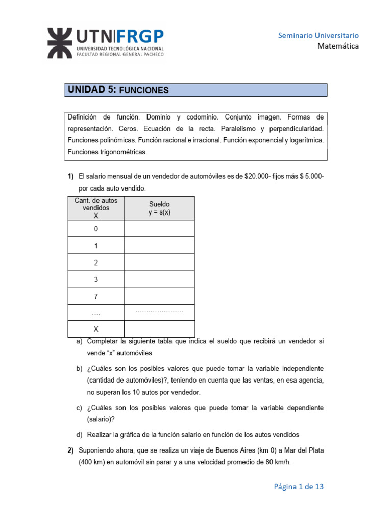 Unidad 5 Actividades | PDF | Función (Matemáticas) | Matemáticas