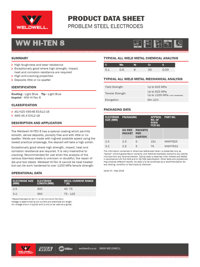 Weldwell WW Hi Ten 8 Data Sheet 2019 | PDF | Construction | Welding