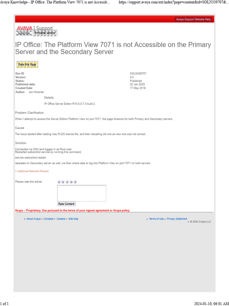 Accessing Port 7071 on IP Office Servers | PDF