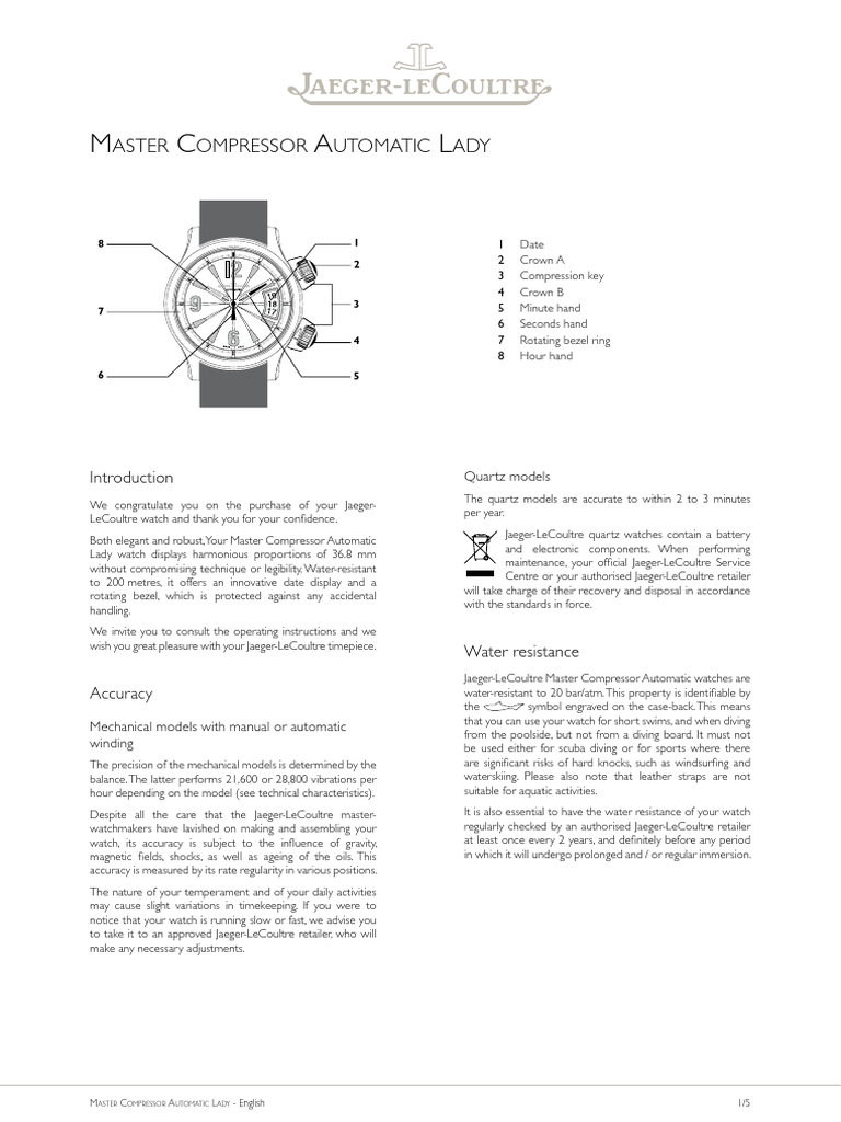 Jaeger-LeCoultre User Manual Q1728410 - 148.8.37 en | PDF | Watch
