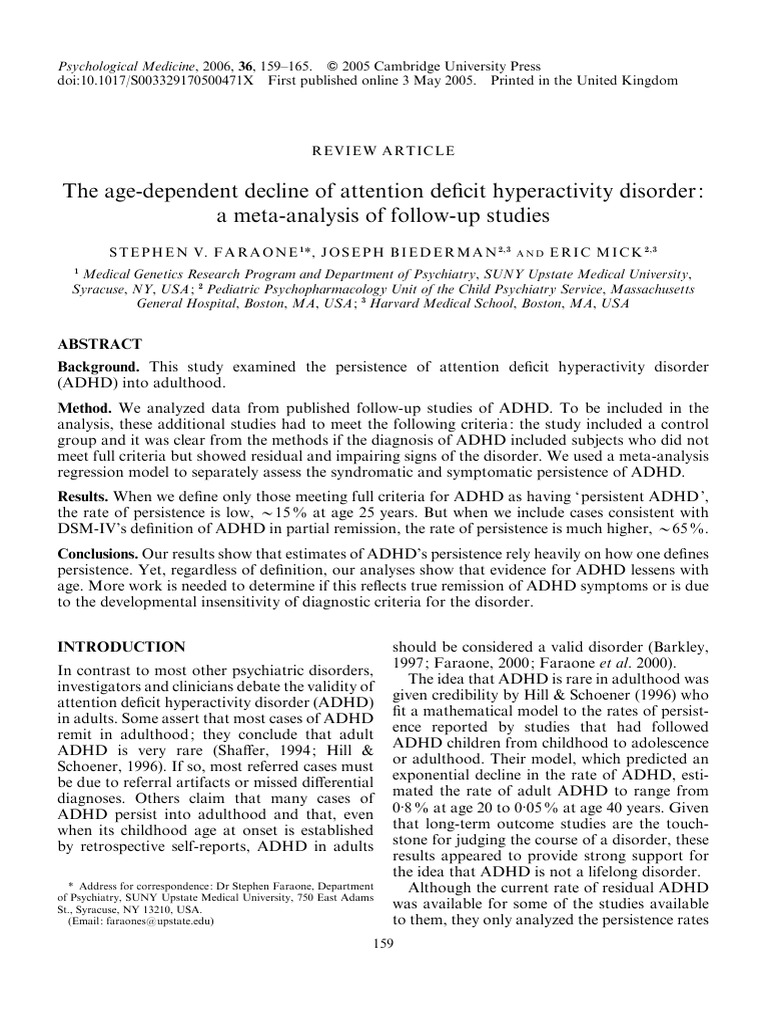 2005 The Age-Dependent Decline of ADHD - A Meta-Analysis of Follow-Up Studies | PDF | Attention ...