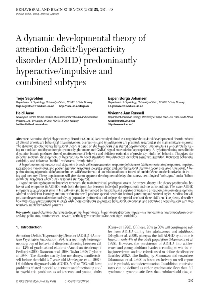 2005 A Dynamic Developmental Theory of ADHD HI and C Subtypes | PDF ...