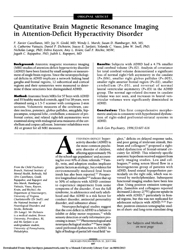 1996 Quantitative Brain Magnetic Resonance Imaging in Attention-Deficit Hyperactivity Disorder ...