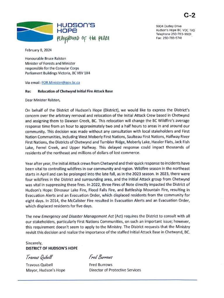 Hudsons Hope Wildfire Concerns | PDF