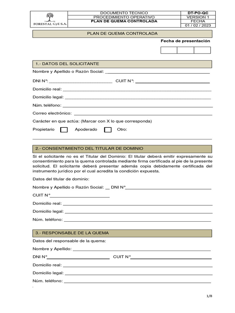 Dt-Po-Formulario Plan de Quema Controlada | Descargar gratis PDF | Aeropuerto