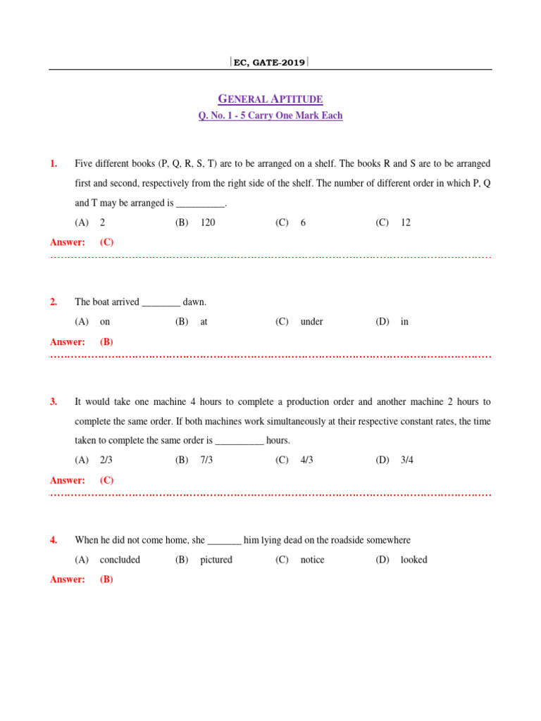 GATE 2019 General Aptitude & ECE Questions | PDF
