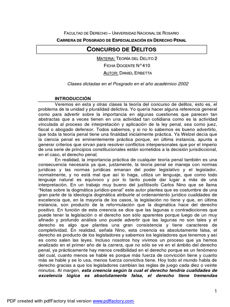 Concurso de Delitos | PDF | Derecho penal | Teoría
