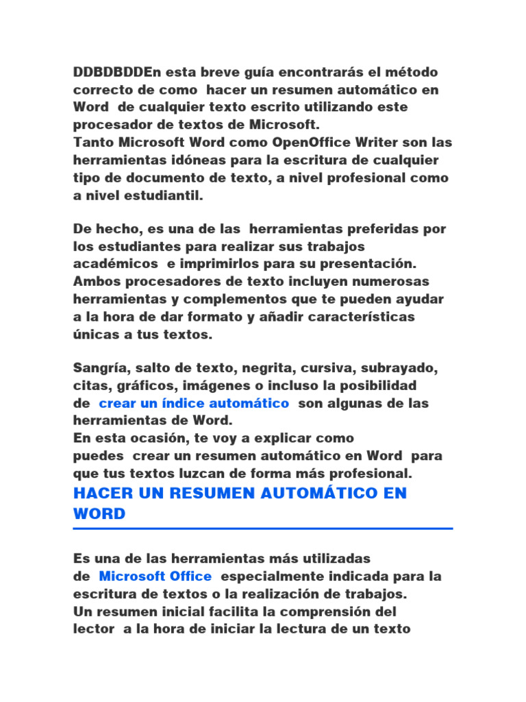 Hacer Un Resumen Automático en Word | PDF
