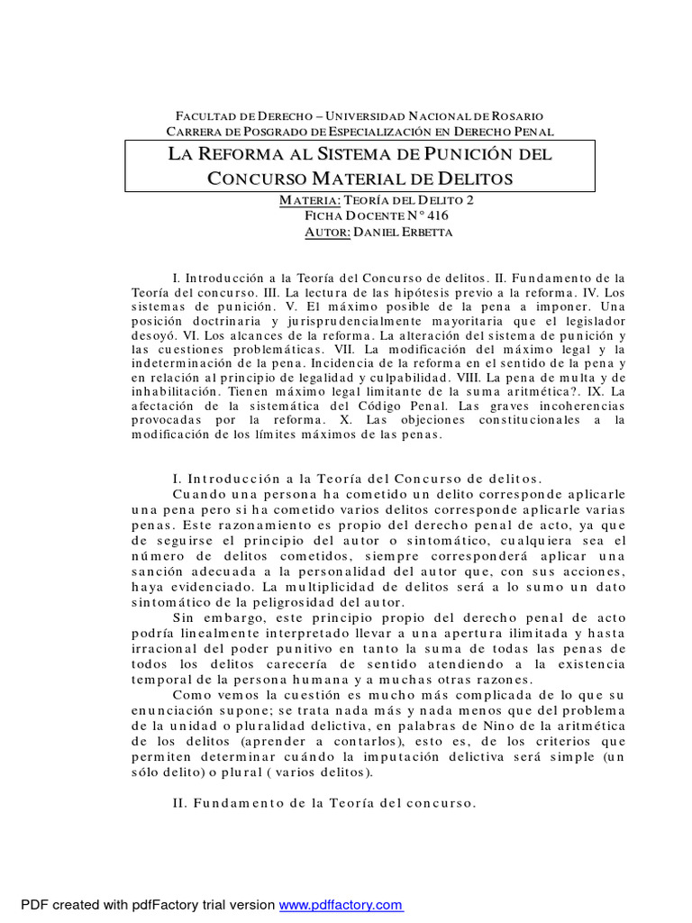 La Reforma Al Sistema de Punicion Del Concurso Material de Delitos ...