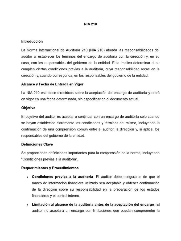 Nia 210 | PDF | Auditoría | Contralor