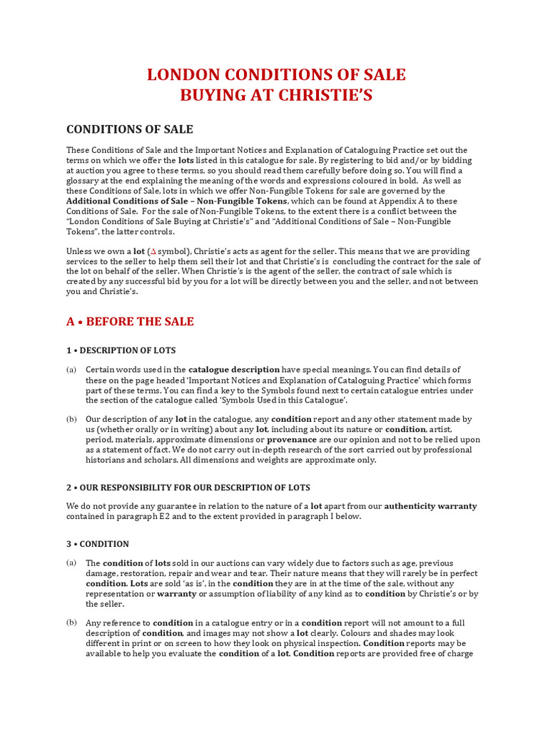 London Conditions of Sale | PDF | Auction | Credit Card