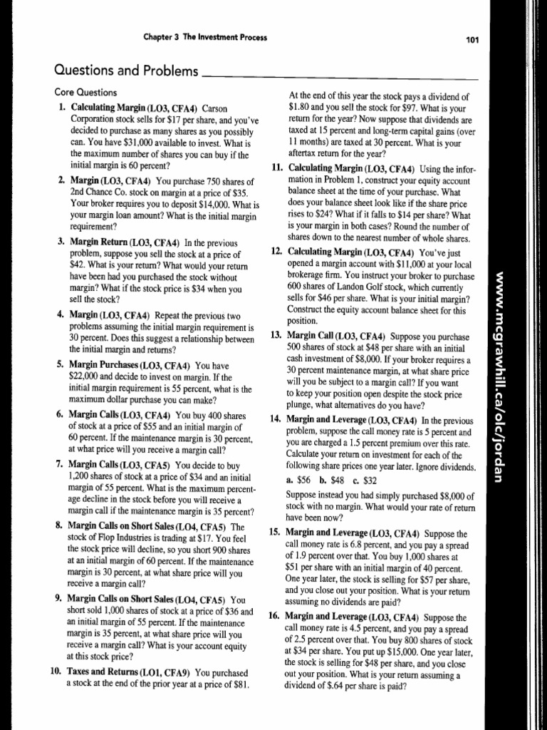 Jordan Chapter 3 - Questions and Solutions | PDF | Margin (Finance) | Equity (Finance)