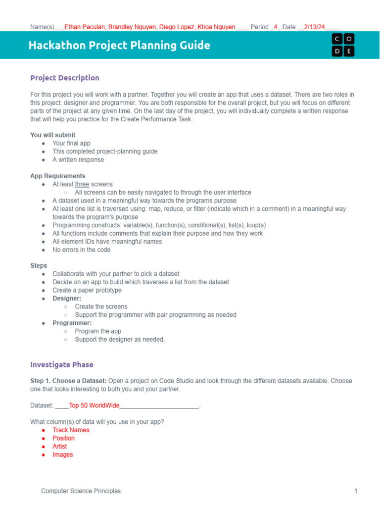 Kami Export - Unit 6 Hackathon Project Planning Guide | PDF