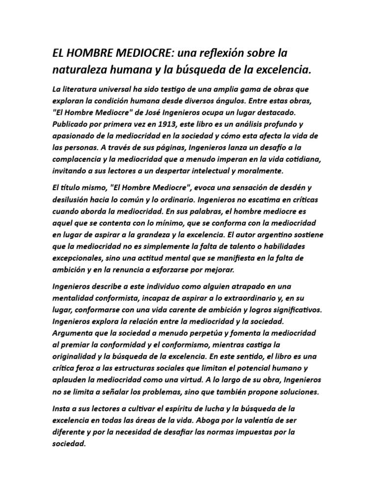 El Hombre Mediocre (Jose Ingenieros) | PDF