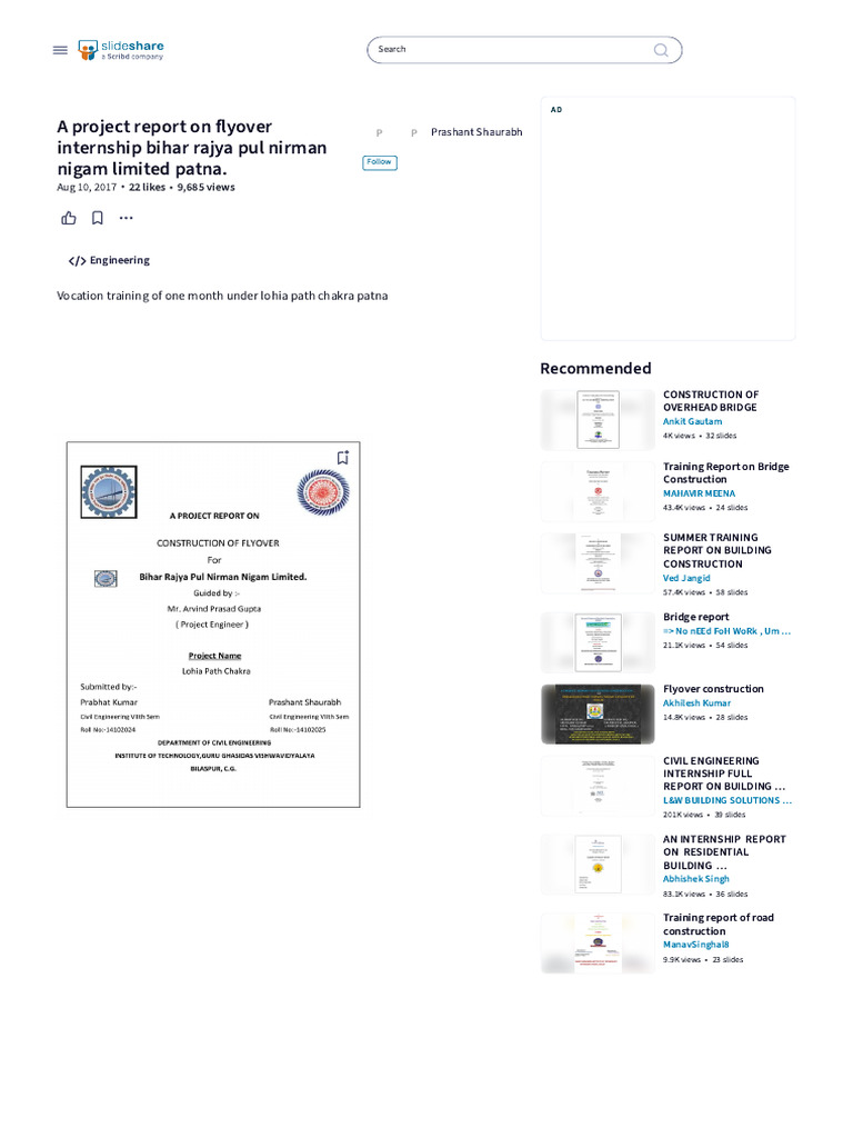 A Project Report On Flyover Internship Bihar Rajya Pul Nirman Nigam Limited Patna. - PDF | PDF ...