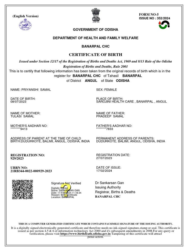 Priyanshi Samal | PDF | Birth Certificate | Social Institutions