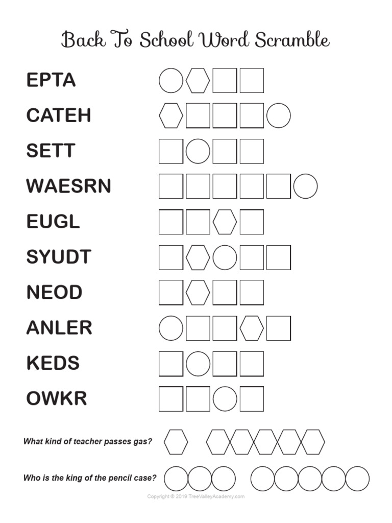 Back To School Unscramble | PDF