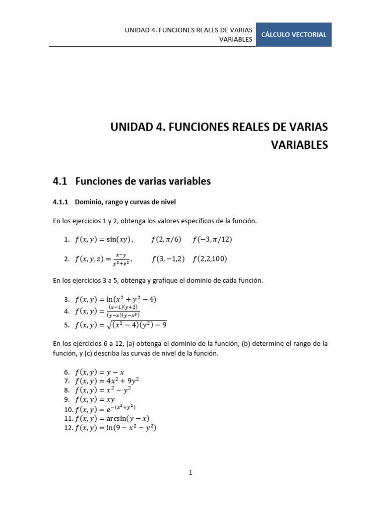 Unidad 4. Funciones Reales de Varias Variables | PDF | Degradado | Ecuaciones
