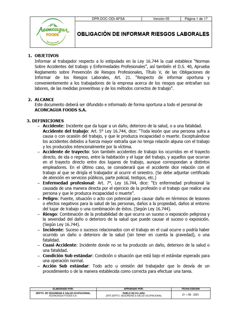 Obligación de Informar Riesgos Laborales | PDF | Incendios | Seguridad ...