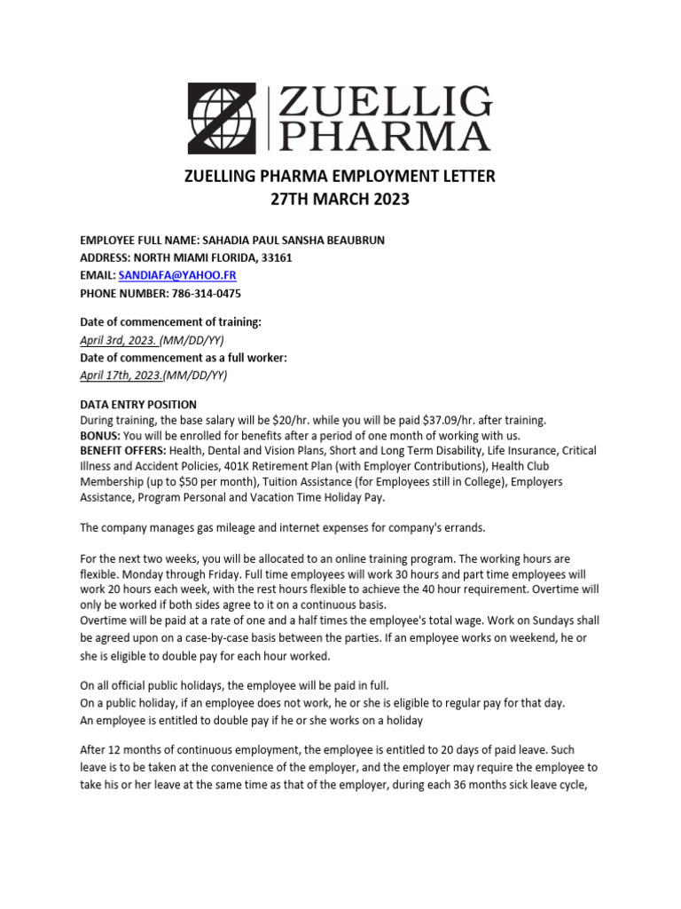 Sanda Beaubrun Offer Letter | PDF