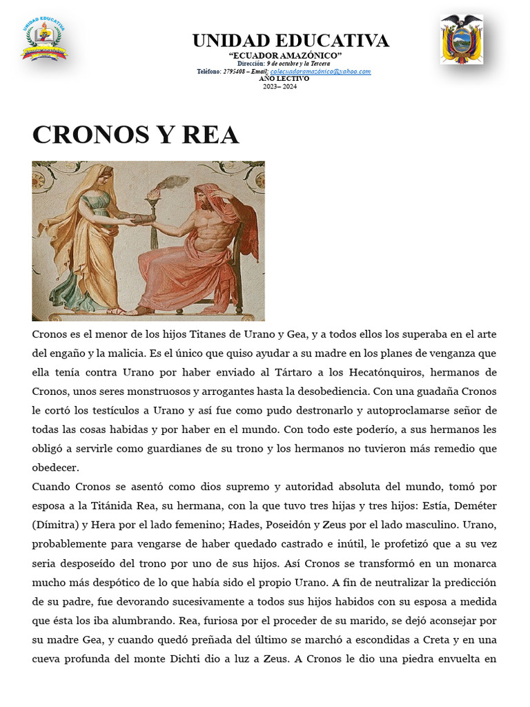 Cronos y Rea | PDF | Zeus | Deidades griegas
