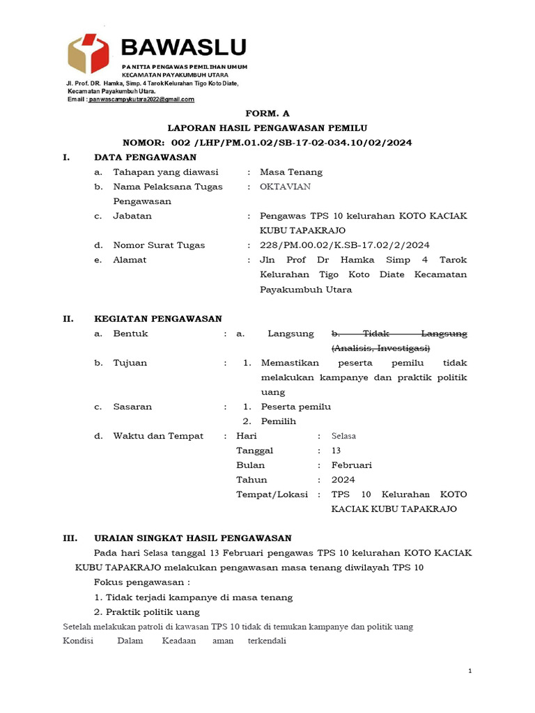 Format Form A PTPS Masa Tenang-2 | PDF