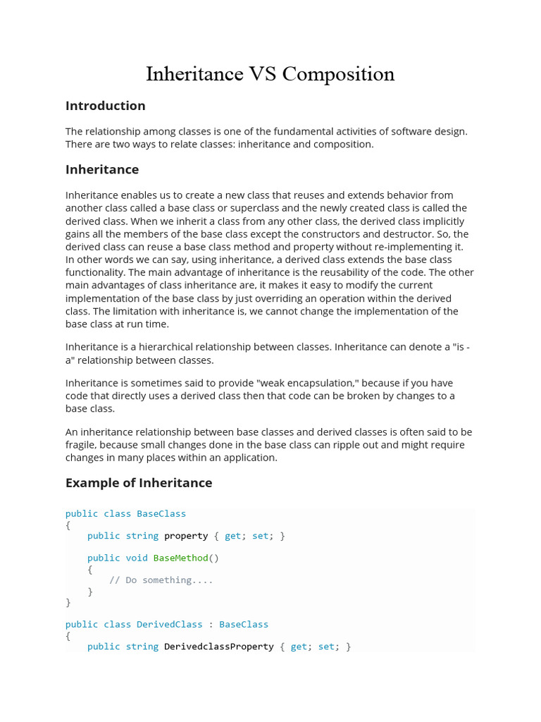 C# Inheritance VS Composition | PDF | Inheritance (Object Oriented Programming) | Class ...