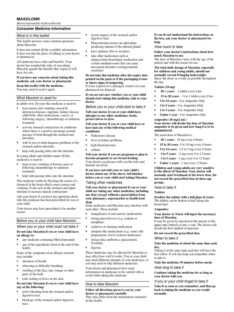 Maxolon | PDF | Nausea | Pharmaceutical Drug